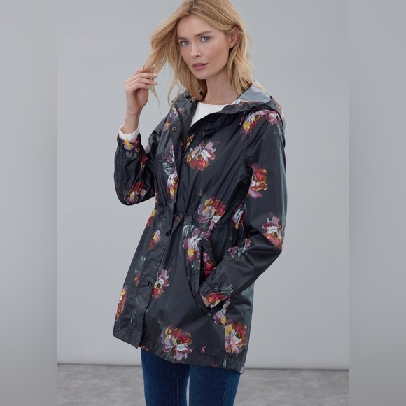 Joules | Jackets & Coats | Joules Golightly Print Black Peony Packaway ...